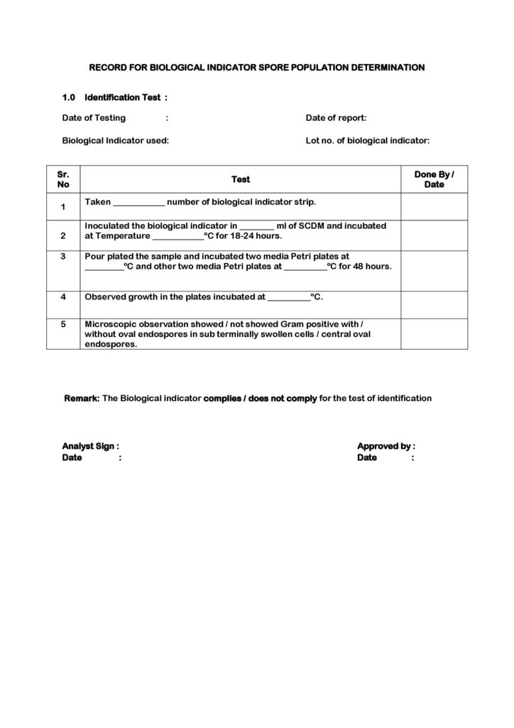 Receiving, Issuance and Verification of Biological Indicators-SOP ...